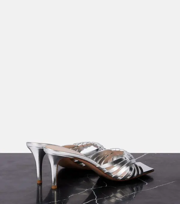 GIANVITO ROSSI Vyna 70 Metallic Leather Mules - Silver