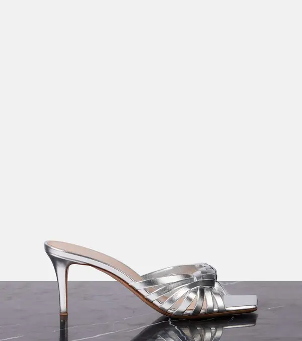 GIANVITO ROSSI Vyna 70 Metallic Leather Mules - Silver