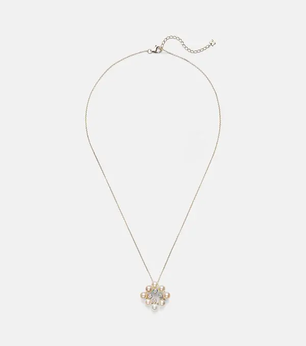 Mateo Cluster 14kt Pendant Necklace With Pearls And Diamonds - Gold