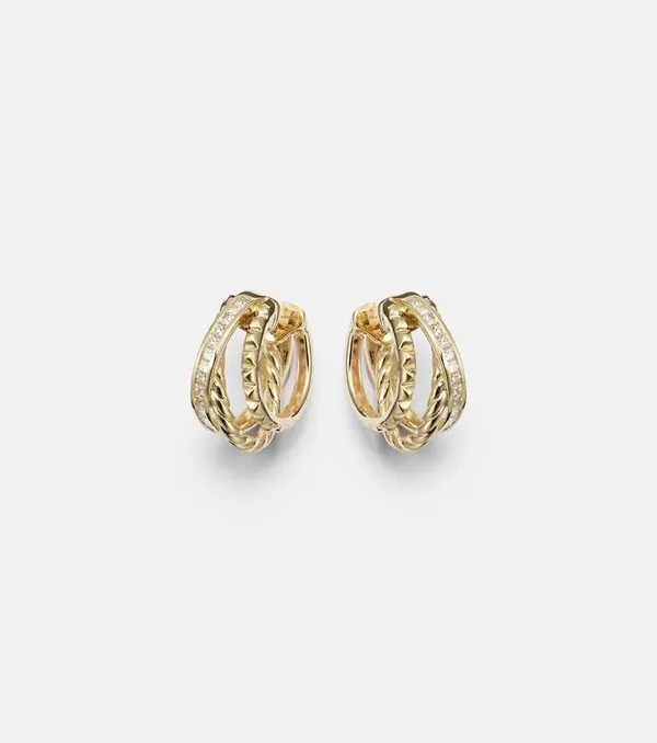 David Yurman Dy Crossover 18k Hoop Earrings With Diamonds - Gold