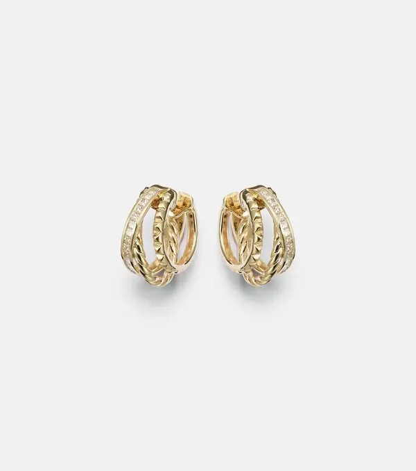 David Yurman Dy Crossover 18k Hoop Earrings With Diamonds - Gold