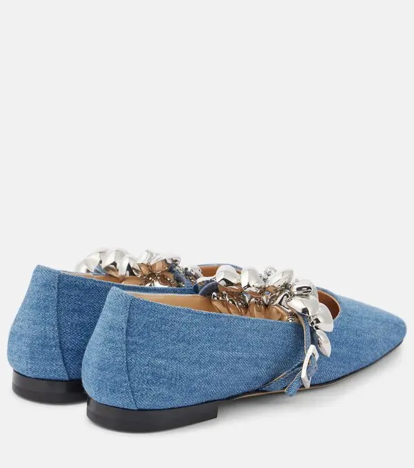 Mach & Mach Puffy Heart Denim Mary Jane Flats
