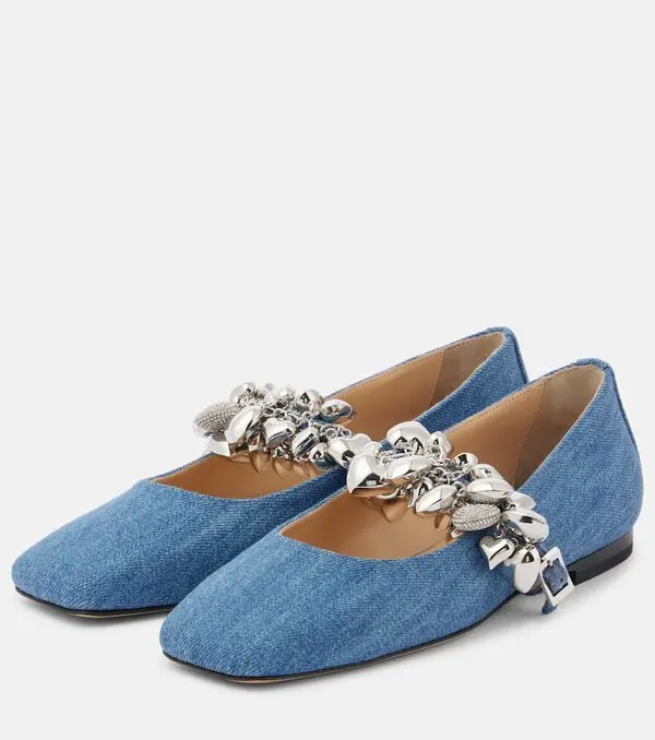 Mach & Mach Puffy Heart Denim Mary Jane Flats