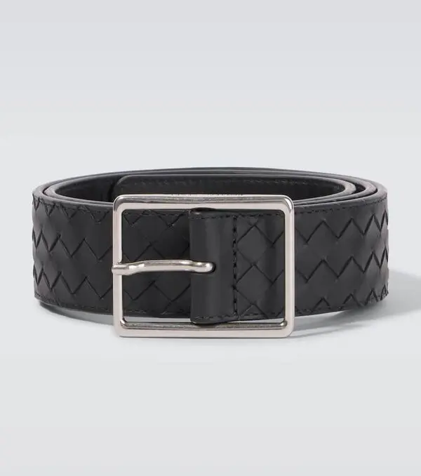 Bottega Veneta Piccolo Intrecciato Leather Belt - Black