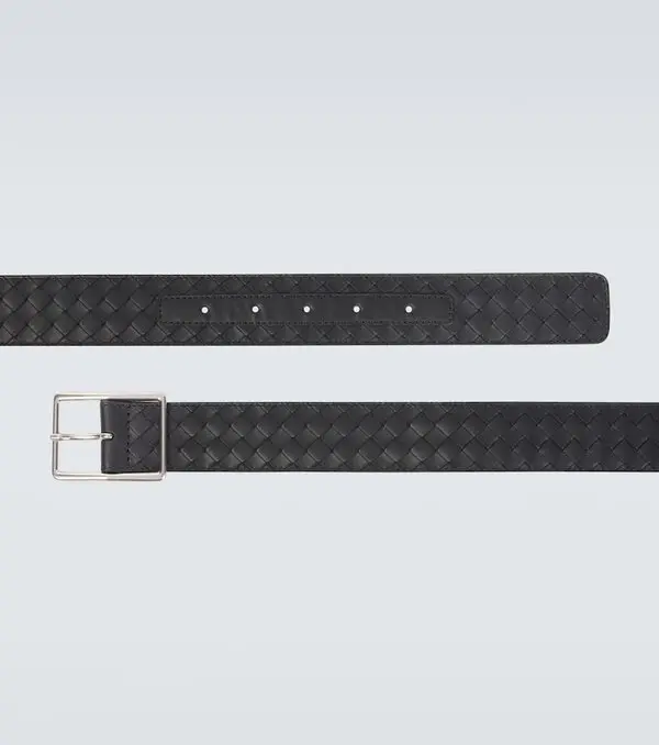 Bottega Veneta Piccolo Intrecciato Leather Belt - Black