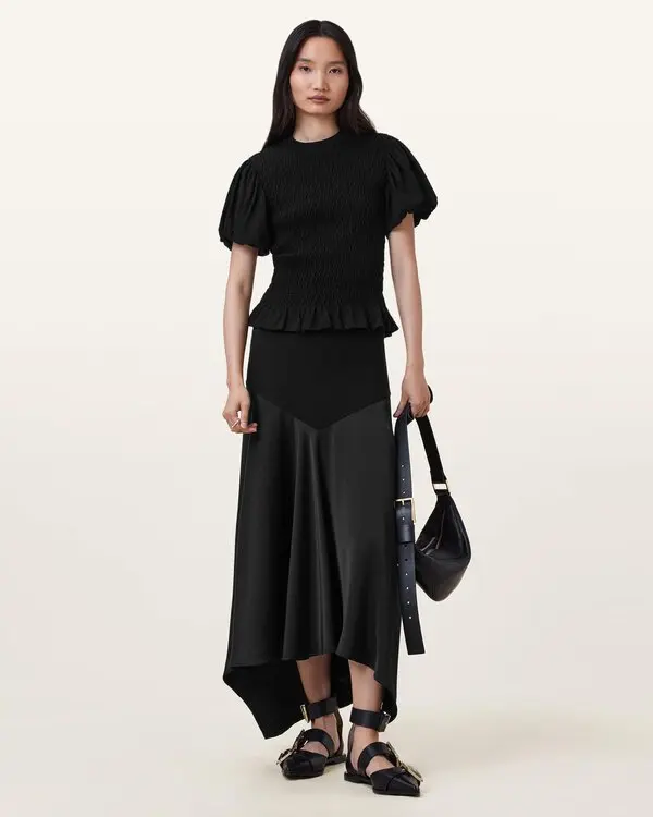 ALLSAINTS Pia Asymmetric Satin Maxi Skirt