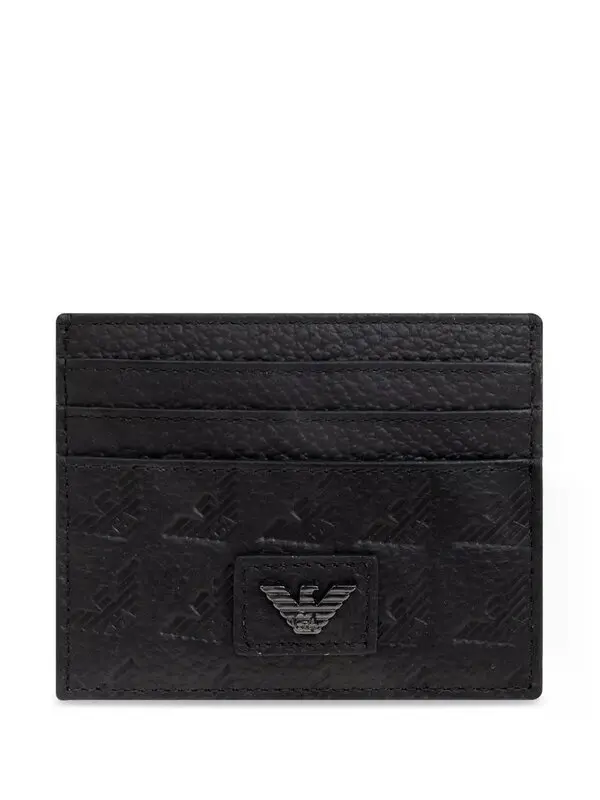 Emporio Armani Eagle-embossed Leather Card Holder - Black