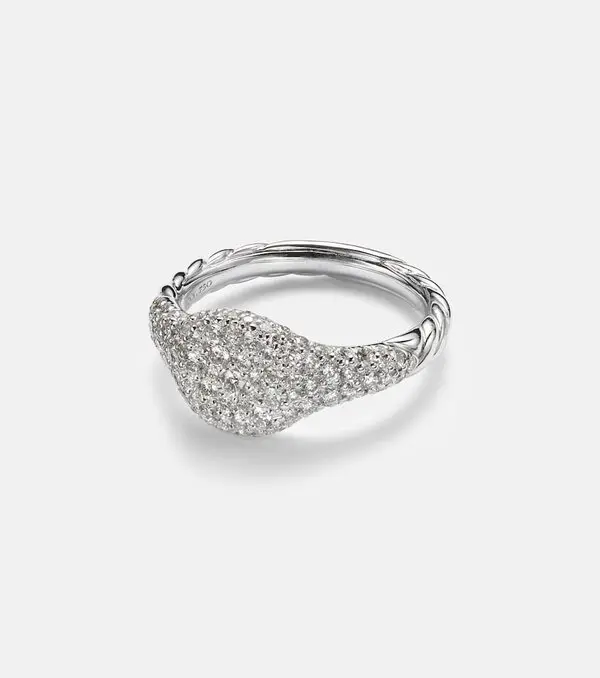 David Yurman 18kt White Gold Pave Diamond Pinky Ring - Silver