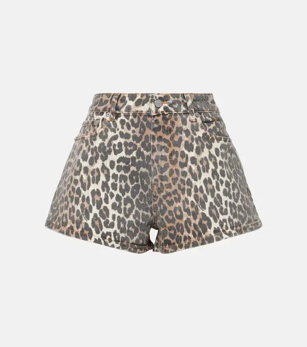 GANNI Leopard-print Denim Shorts
