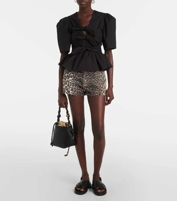 GANNI Leopard-print Denim Shorts