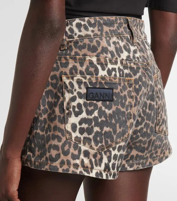 GANNI Leopard-print Denim Shorts