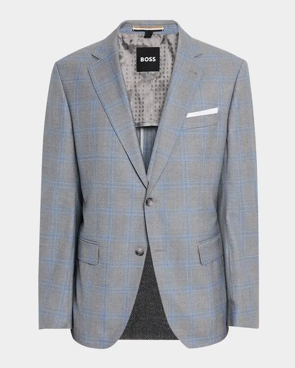 BOSS Hutson Wool Plaid Sport Coat - Silver