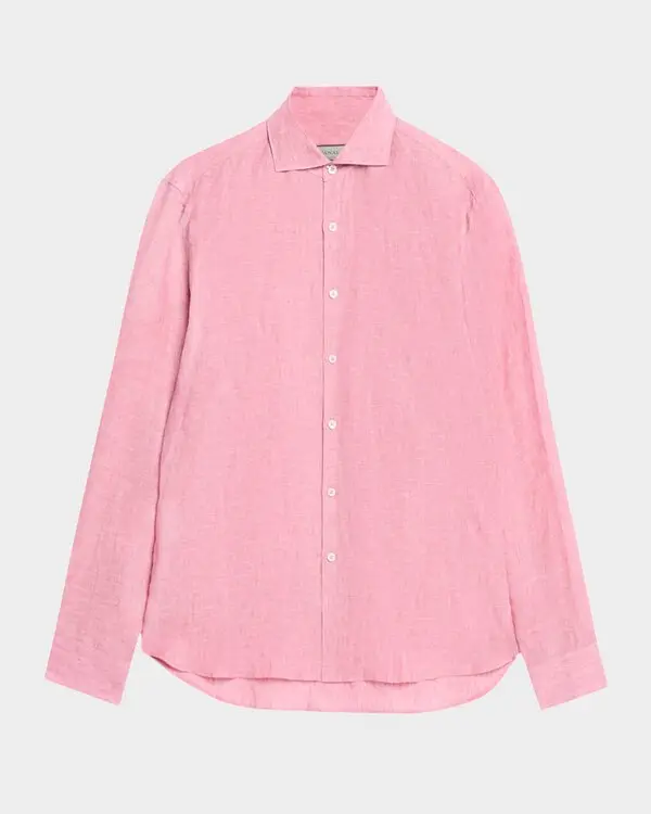 Canali Linen Casual Button-down Shirt - Pink