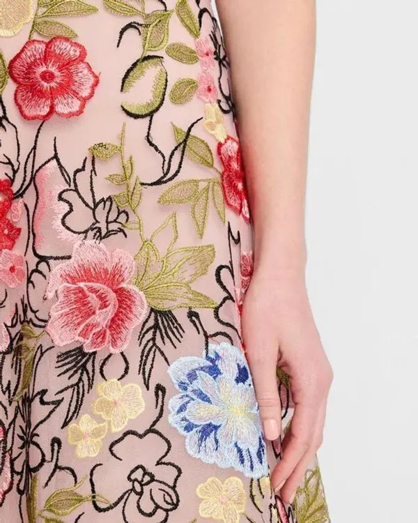 Rickie Freeman For Teri Jon Embroidered High-low Maxi Dress - Pink Multi