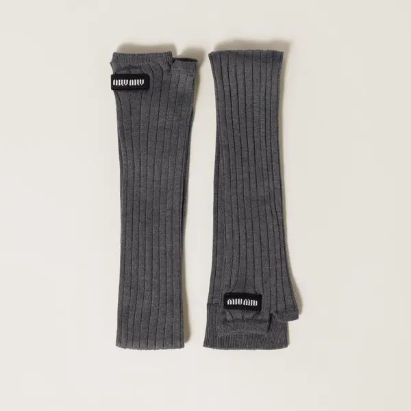 Miu Miu Ribbed Fingerless Gloves - Slate Gray
