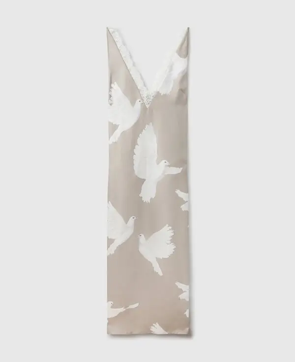 Stella McCartney Sleeveless Dove Print Midi Dress - Beige/white