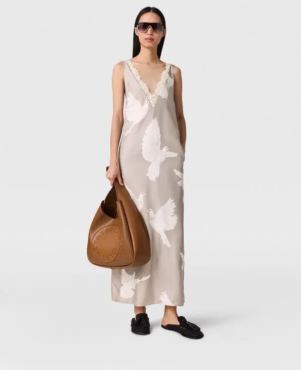 Stella McCartney Sleeveless Dove Print Midi Dress - Beige/white