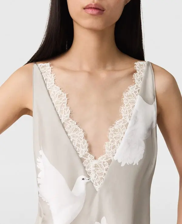 Stella McCartney Sleeveless Dove Print Midi Dress - Beige/white