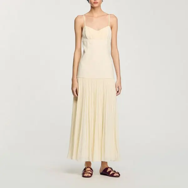 Sandro Pleated Maxi Dress With Spaghetti Straps