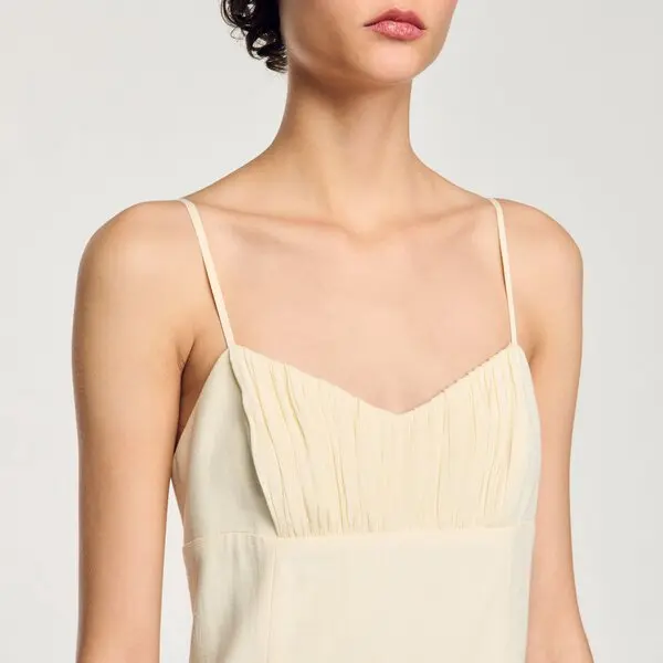 Sandro Pleated Maxi Dress With Spaghetti Straps