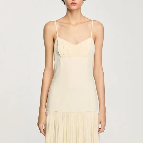 Sandro Pleated Maxi Dress With Spaghetti Straps