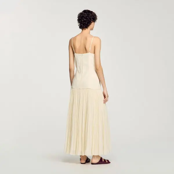 Sandro Pleated Maxi Dress With Spaghetti Straps