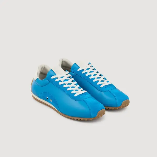 Sandro Leather And Suede Mix Running Sneakers - Azur.