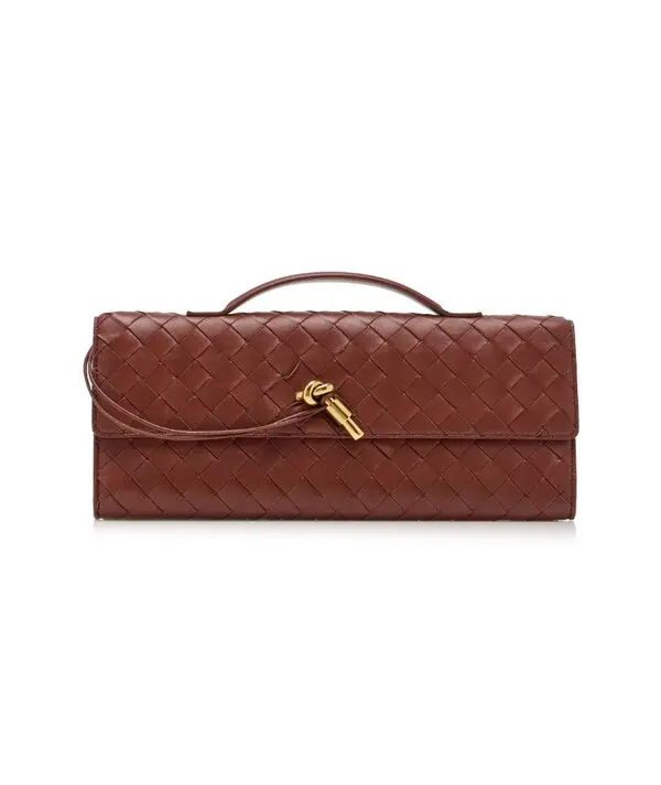 Bottega Veneta Andiamo Intrecciato Leather Clutch - Brown