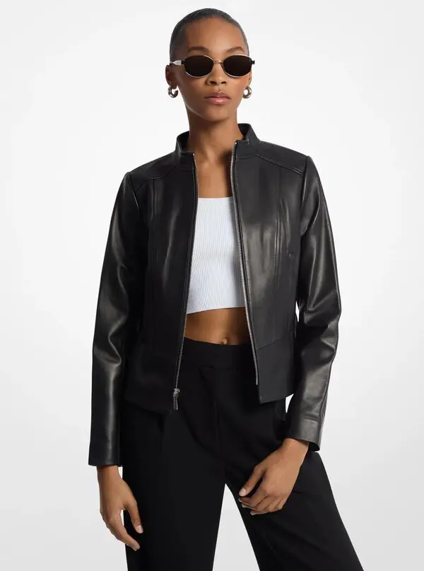 Michael Kors Leather Zip-up Jacket