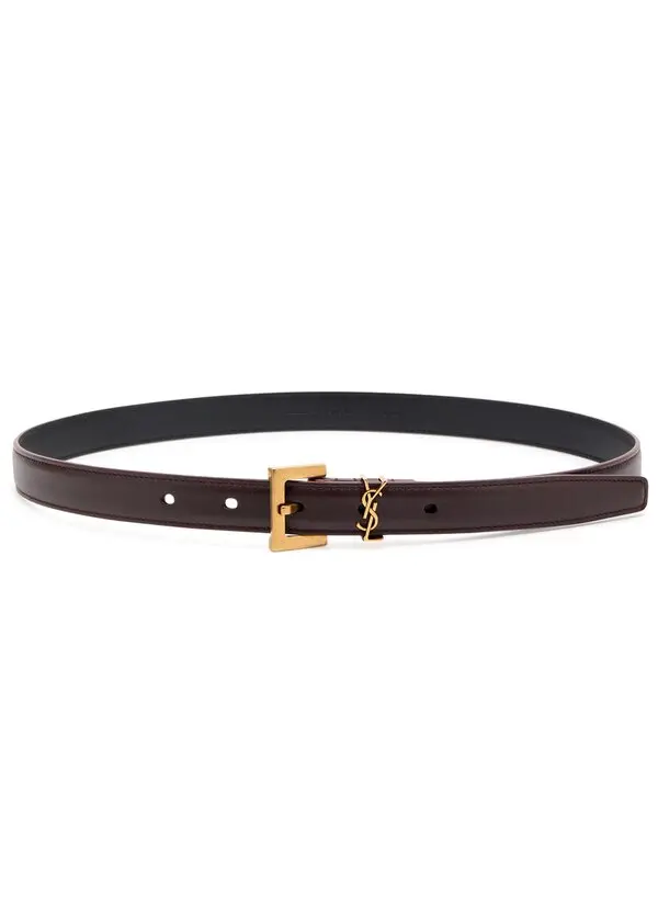 Saint Laurent Logo Leather Belt - Burgundy