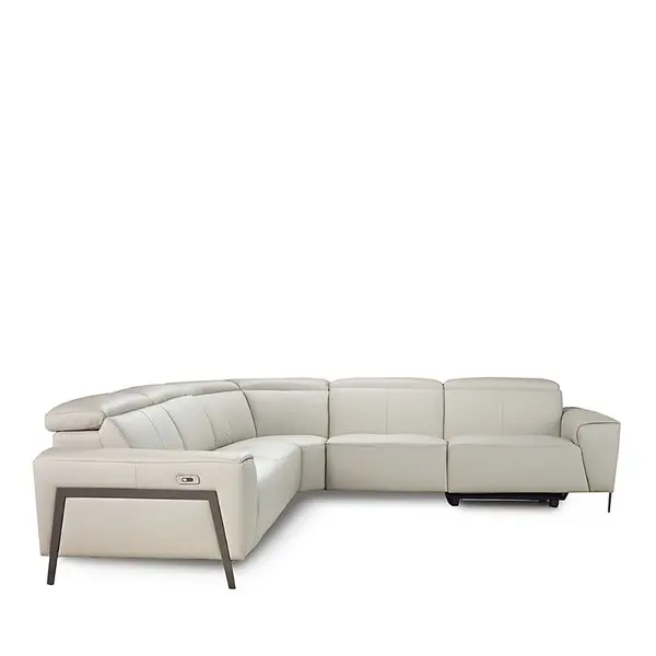 NICOLETTI Puglia Leather 5 Piece Sectional Reclining Sofa - Minerva - Fango