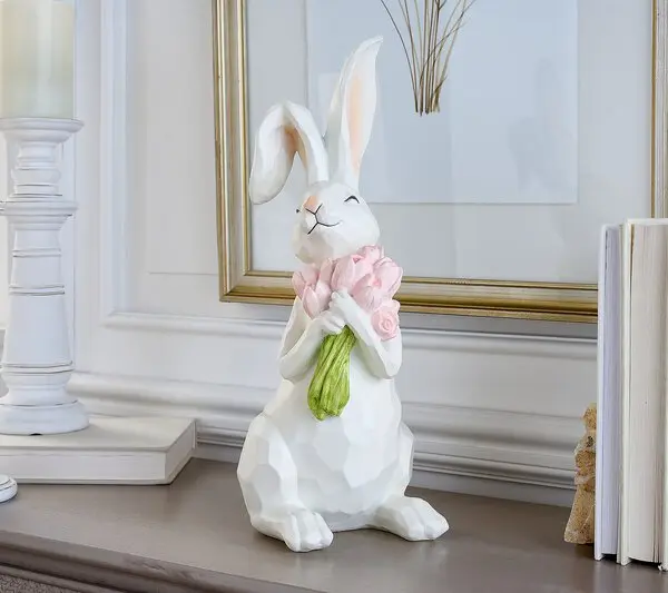 VALERIE PARR HILL 15' Resin Bunny With Pink Flowers Valerie - One-color