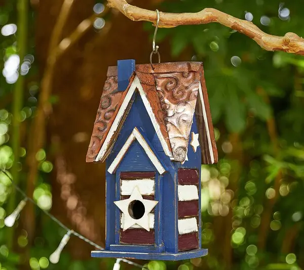 GLITZHOME 12' Usa Patriotic Distressed Villa Ga Rden Birdhouse - One-color