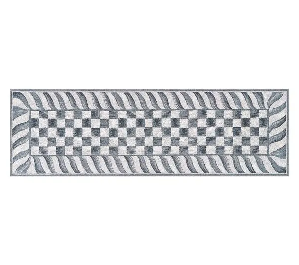 MACKENZIE-CHILDS Sterling Check 2'6' X 8' Washa Ble Rug - One-color