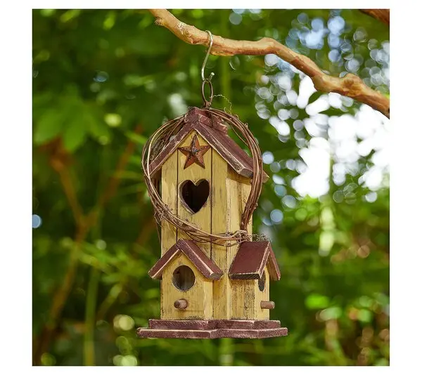 GLITZHOME 12' Wooden Distressed Cottage Decorat Ive Birdhouse - One-color