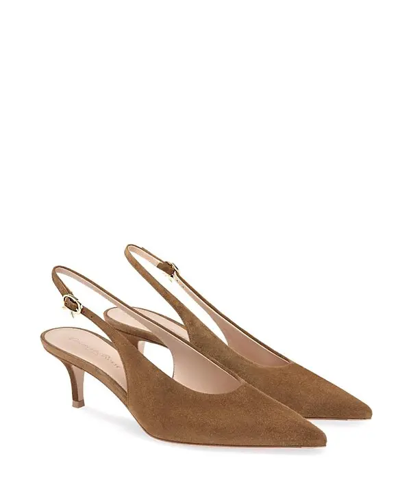 GIANVITO ROSSI Robbie Sling 55 Pumps - Brown Suede Leather