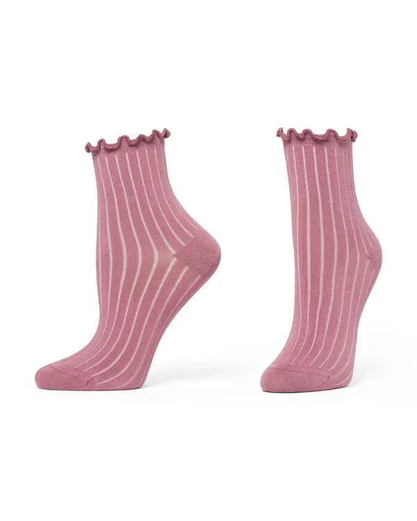 Hue Sheer Ribbed Anklet Socks - Mesa Rose