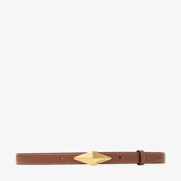 JIMMY CHOO Diamond Clasp Calf Leather Belt - Tan/ecru/gold