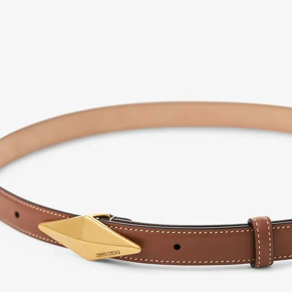 JIMMY CHOO Diamond Clasp Calf Leather Belt - Tan/ecru/gold