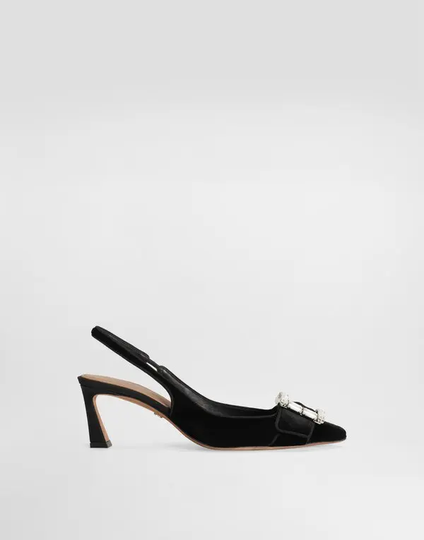 Dolce & Gabbana Velvet Slingbacks With Bejeweled Buckle - Black