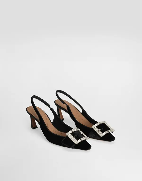 Dolce & Gabbana Velvet Slingbacks With Bejeweled Buckle - Black