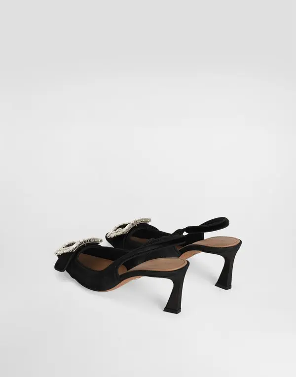 Dolce & Gabbana Velvet Slingbacks With Bejeweled Buckle - Black