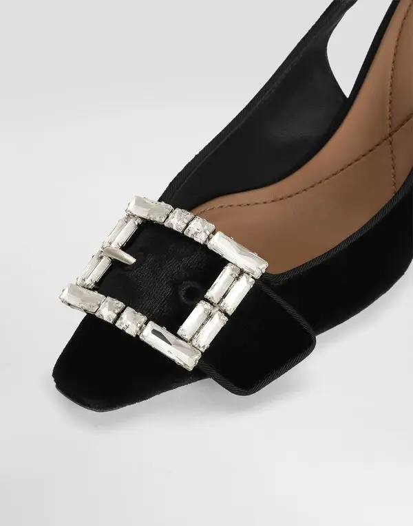 Dolce & Gabbana Velvet Slingbacks With Bejeweled Buckle - Black