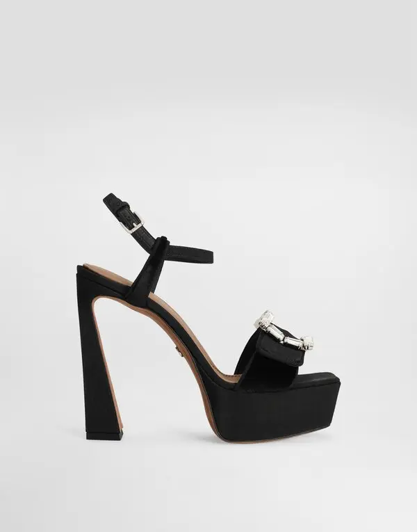 Dolce & Gabbana Velvet Platform Sandals With Bejeweled Buckle - Black