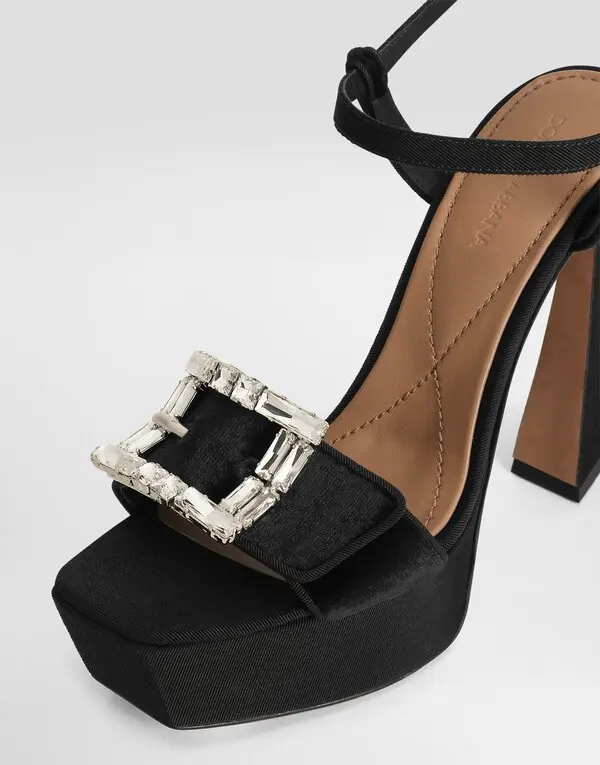 Dolce & Gabbana Velvet Platform Sandals With Bejeweled Buckle - Black
