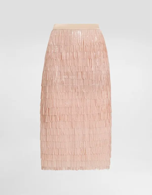 Dolce & Gabbana Sequined Fringe Embellished Skirt - Pink