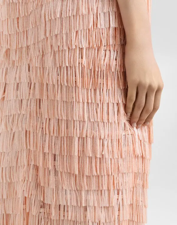 Dolce & Gabbana Sequined Fringe Embellished Skirt - Pink