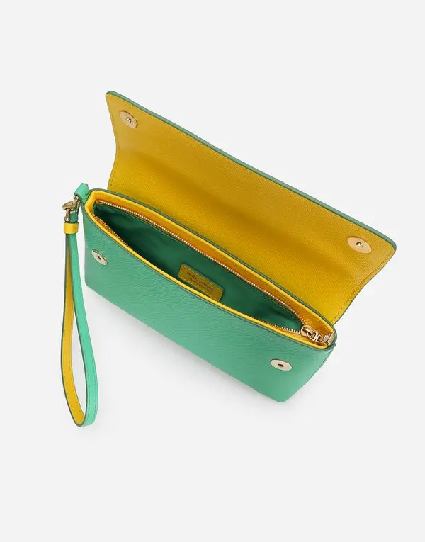 Dolce & Gabbana Textured Leather Clutch With Paw Emblem - Green