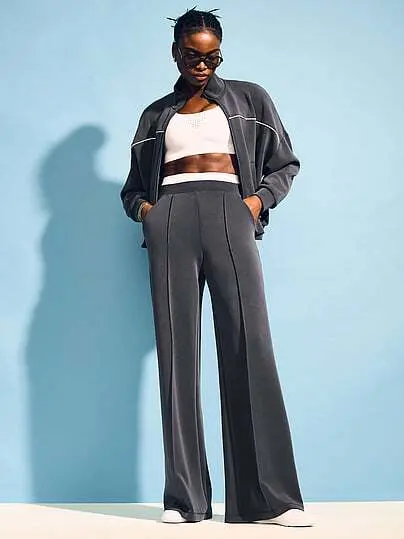 Victoria's Secret Vsx Featherweight Knit Wide-leg Pant - Black