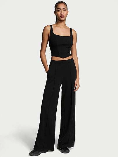 Victoria's Secret Vsx Featherweight Knit Wide-leg Pant - Black